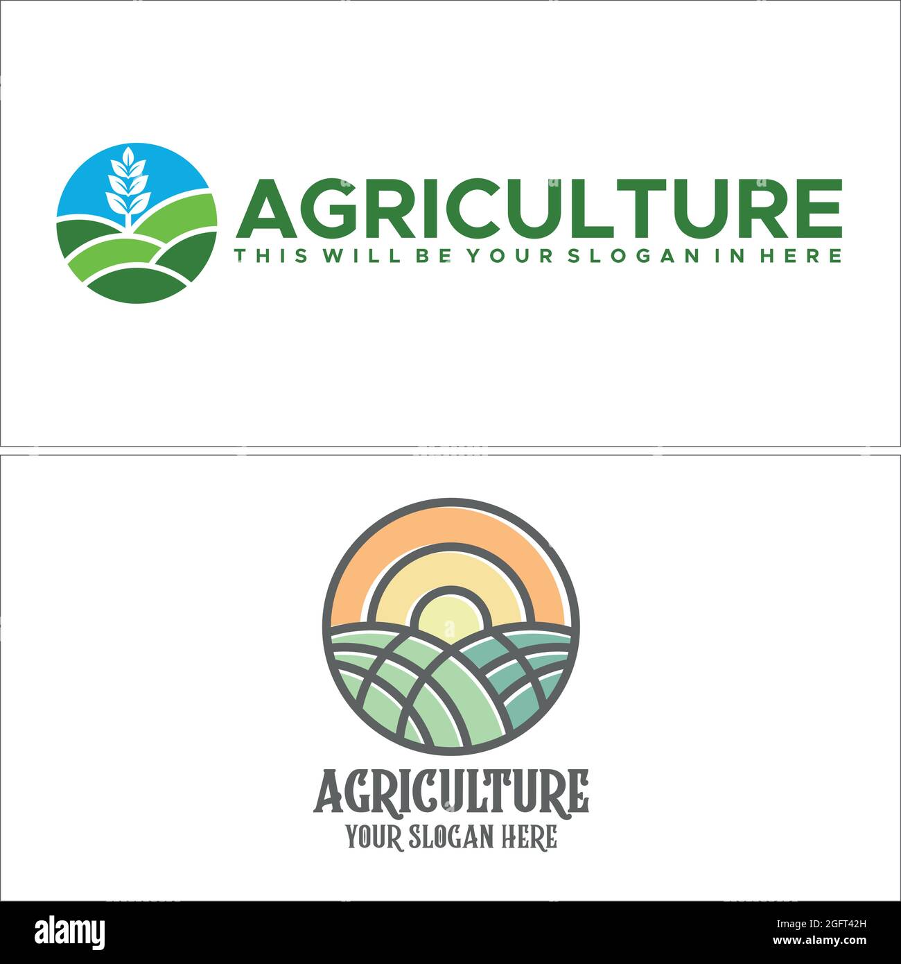 Agriculture with leaf plant and land field icon line vector logo design ...
