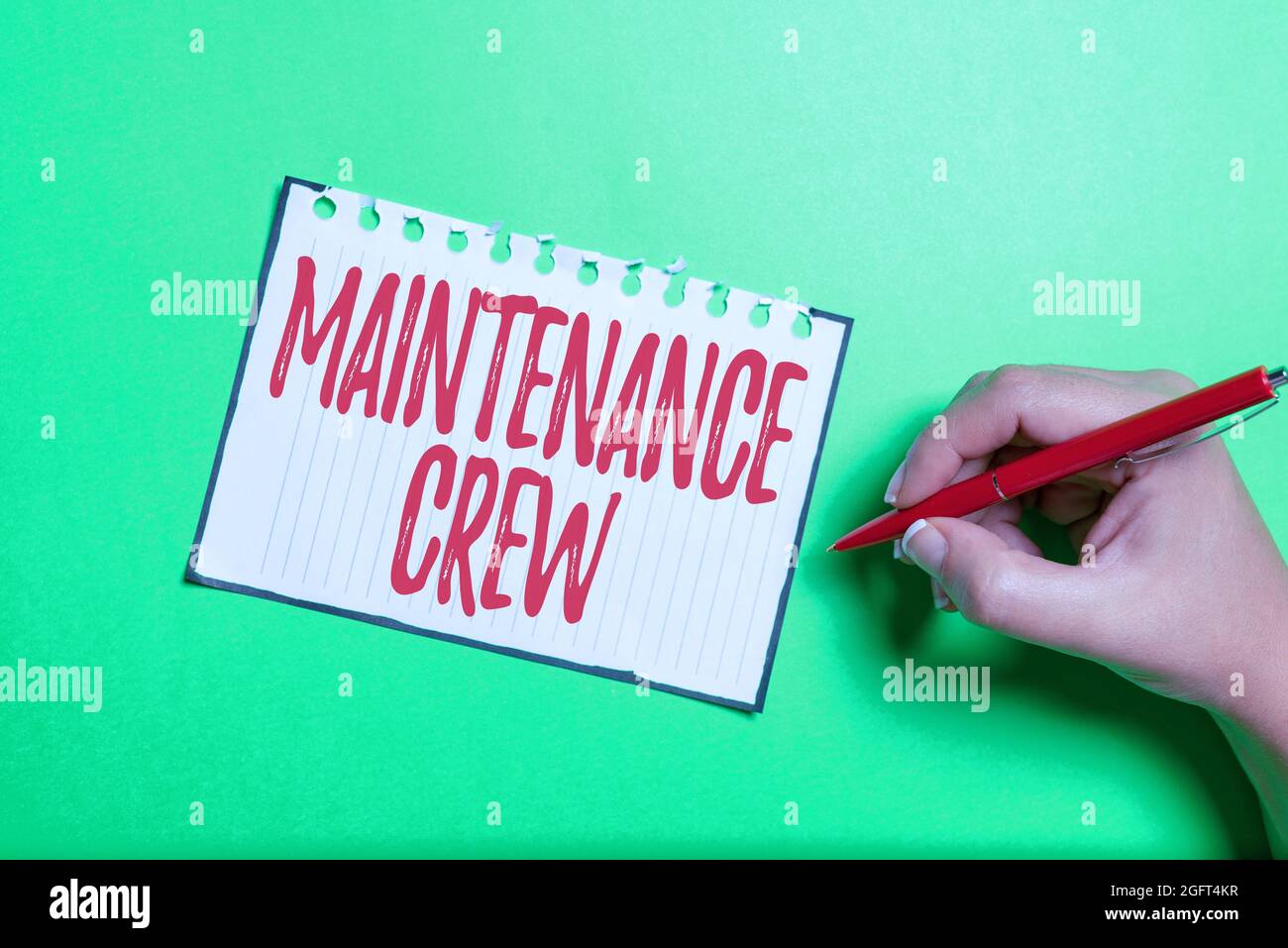 Text sign showing Maintenance Crew. Word for responsible for ...