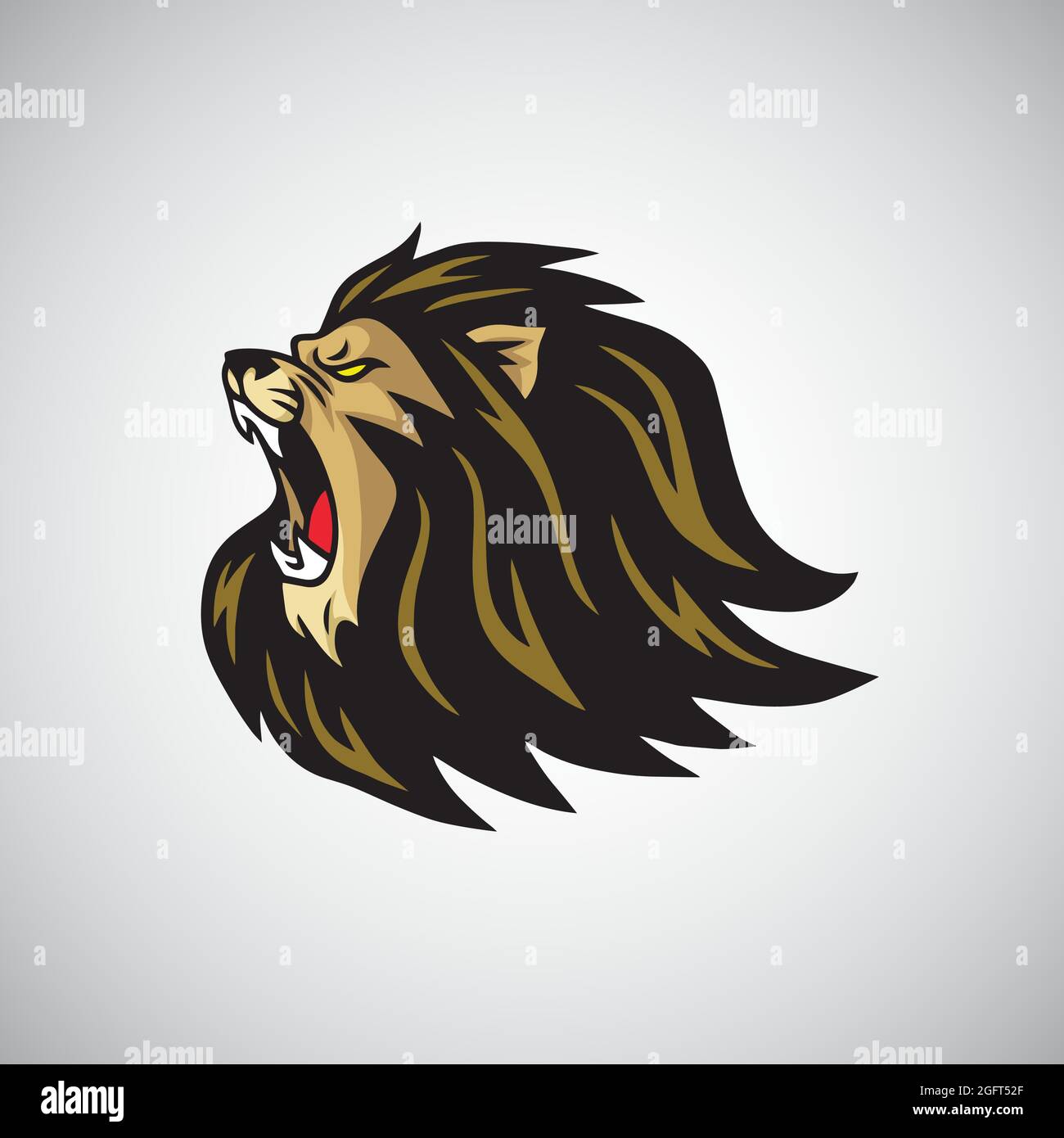 Mad Lion Head Roaring Mascot Logo Template Illustration Cartoon Stock ...