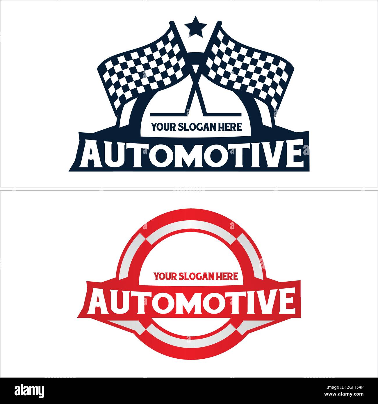 Automotive race sport with steering wheel and race flags logo design ...