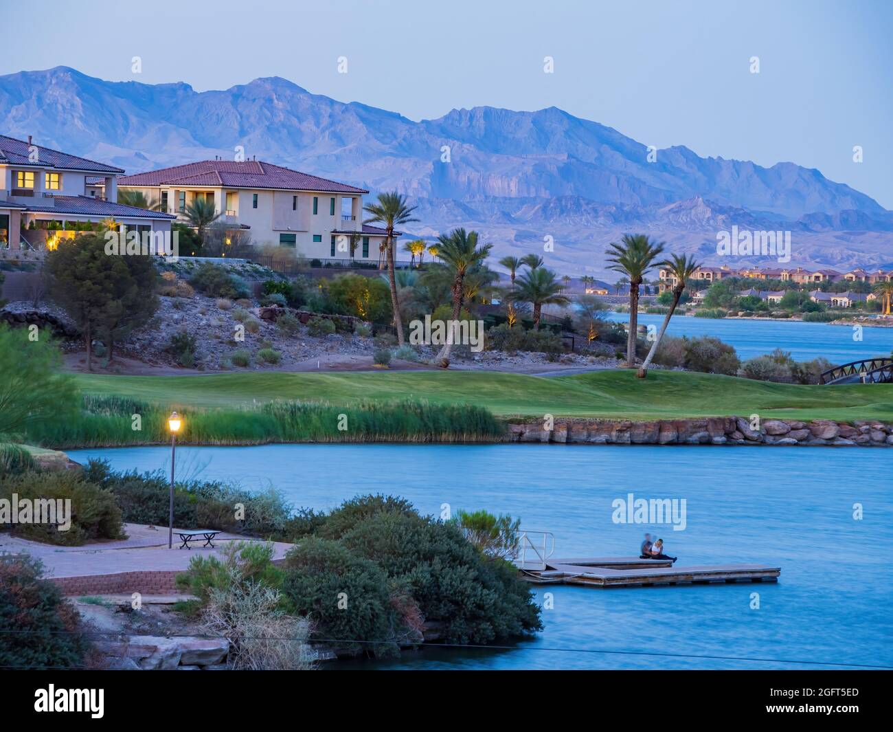 Night view of the lake landscape of Lake Las Vegas at Nevada Stock ...