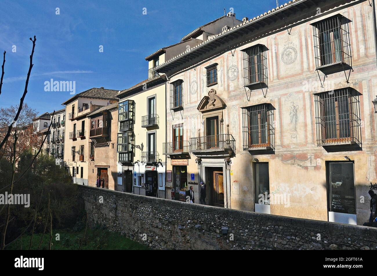 Carrera del Darro Street in the historic center of Granada, Andalusia ...