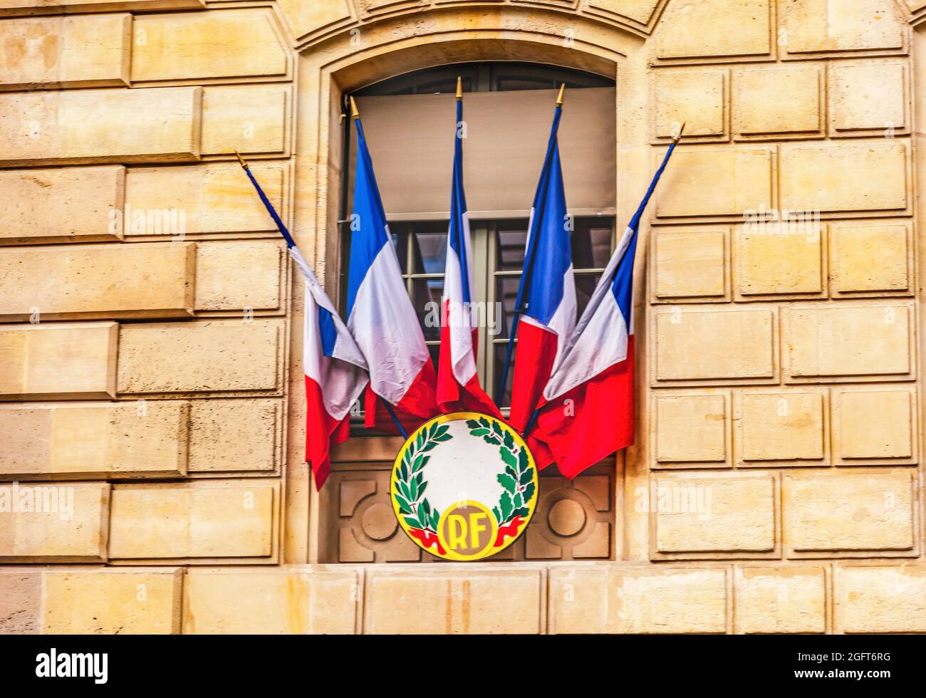 Republic of France Flags Window Goverment Administration Building Paris ...