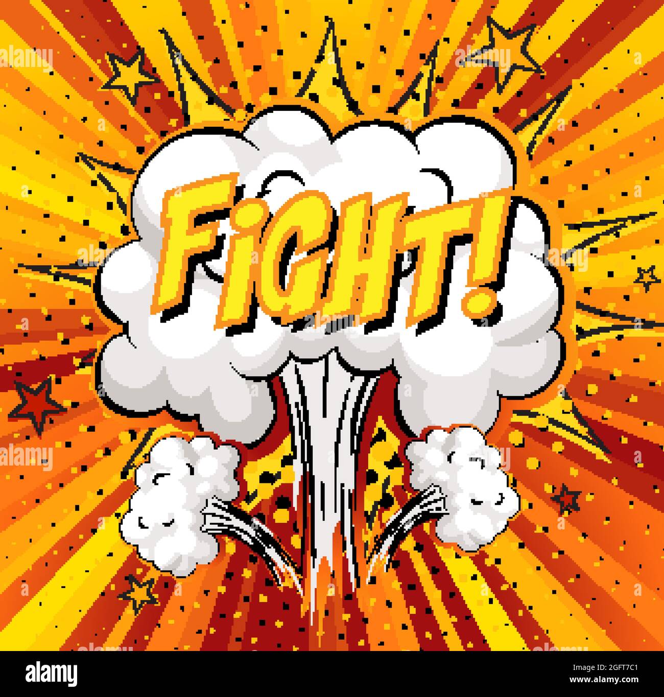 FIGHT text on comic cloud explosion on rays background illustration ...