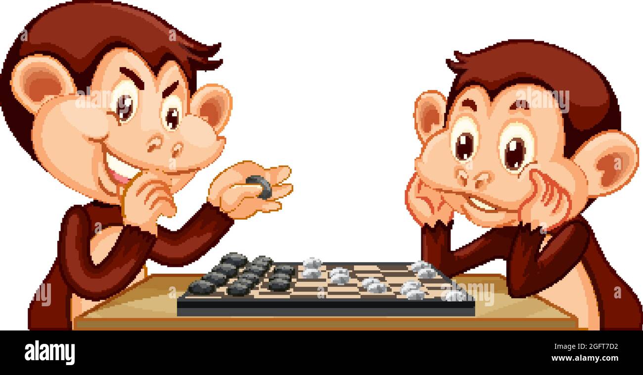 Two monkeys playing chess together on white background illustration ...
