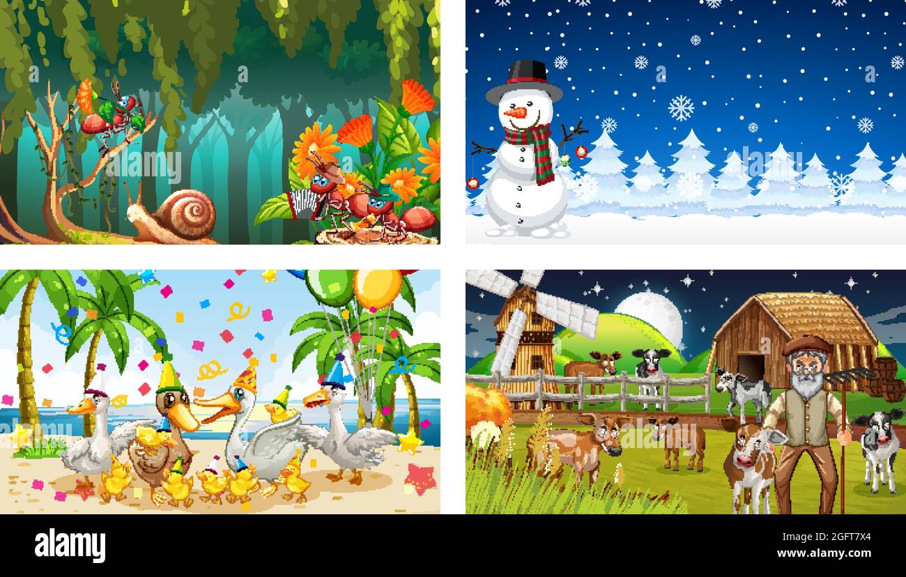 Four different nature horizontal scene illustration Stock Vector Image ...