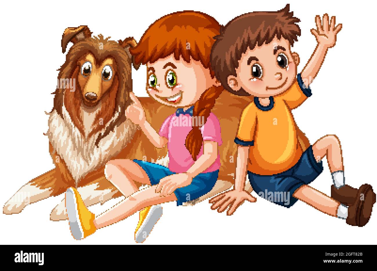 Children with cute dog cartoon character illustration Stock Vector ...