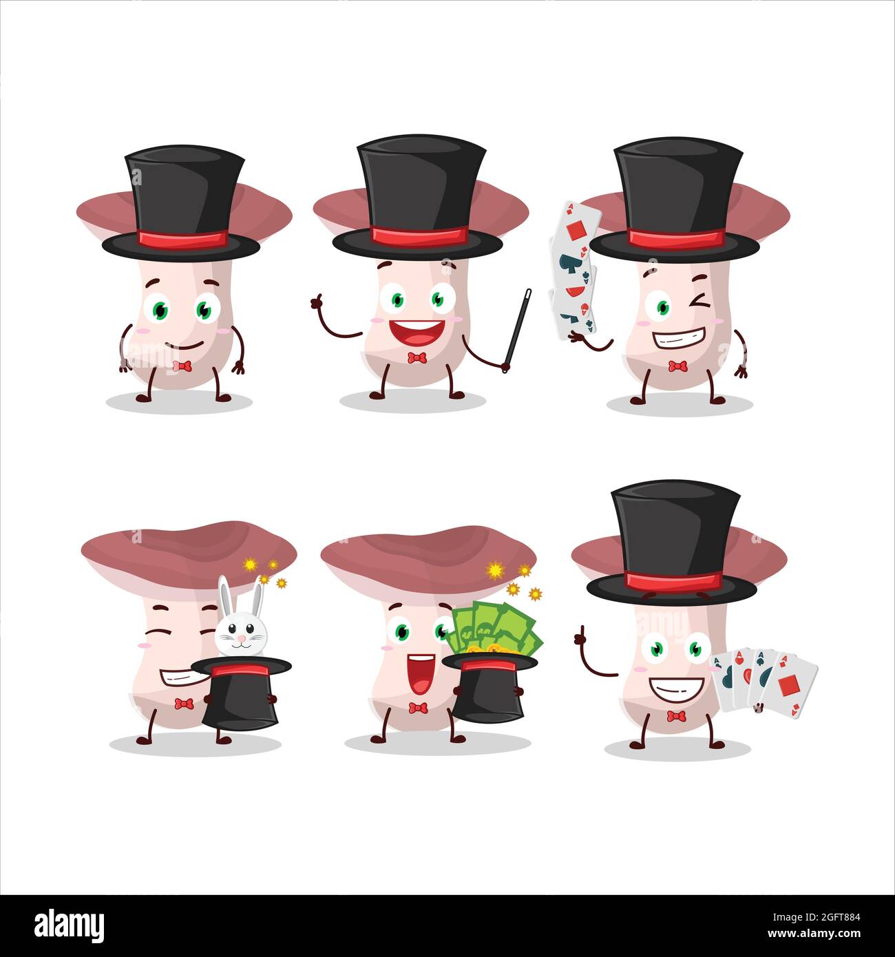 A rassula Magician cartoon character perform on a stage. Vector ...