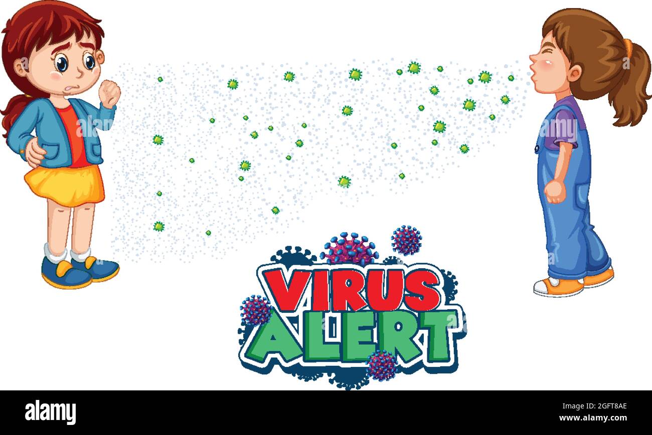 Virus Alert font in cartoon style with a girl look at her friend ...