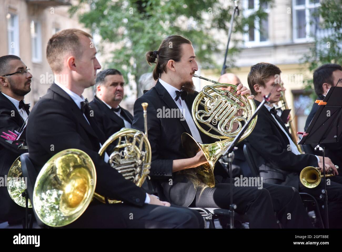 Lviv, Ukraine. 26th Aug, 2021. Orchestra perform during the opening of ...