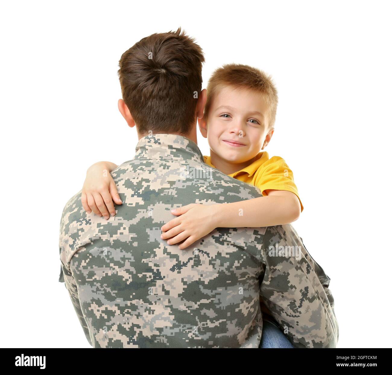 Military father with his son on white background Stock Photo - Alamy