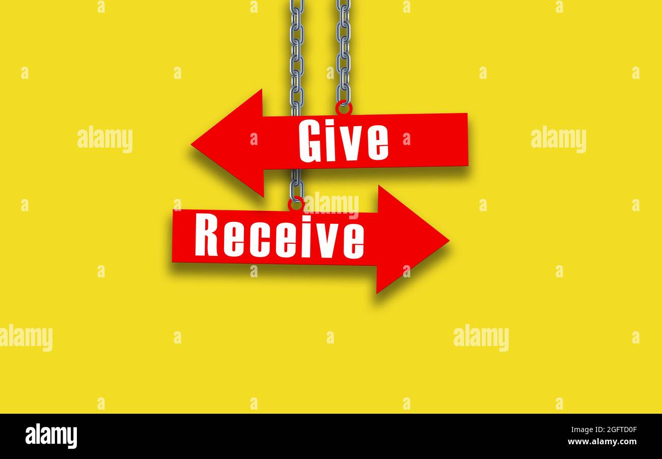 Hanging Arrow Shape Symbol With Give and Receive Message. Red arrows ...