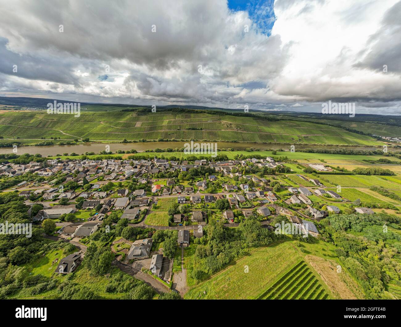Aerial view of a landscape in Rhineland-Palatinate, Germany on the ...