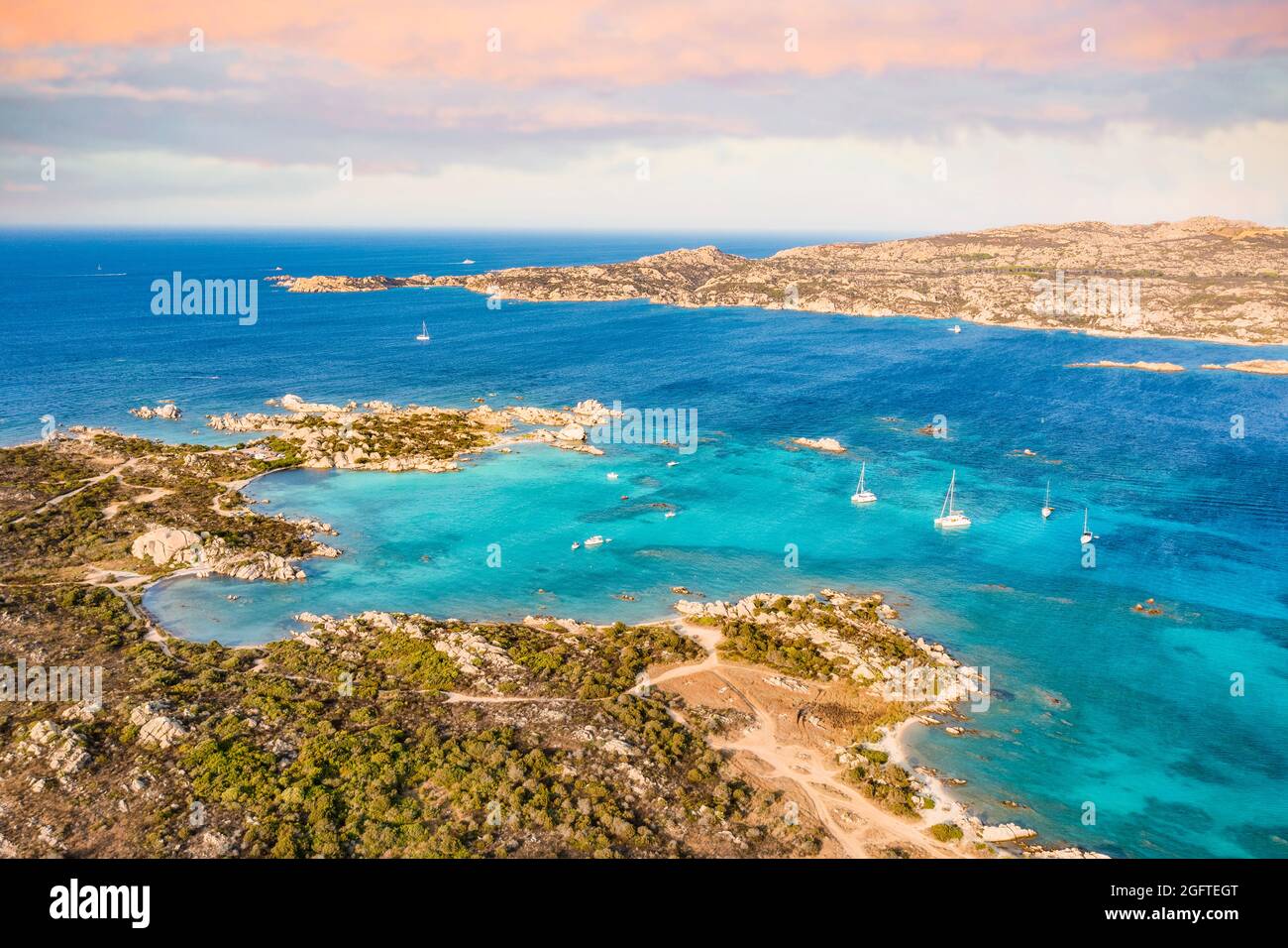 View from above, stunning aerial view of La Maddalena Archipelago with ...