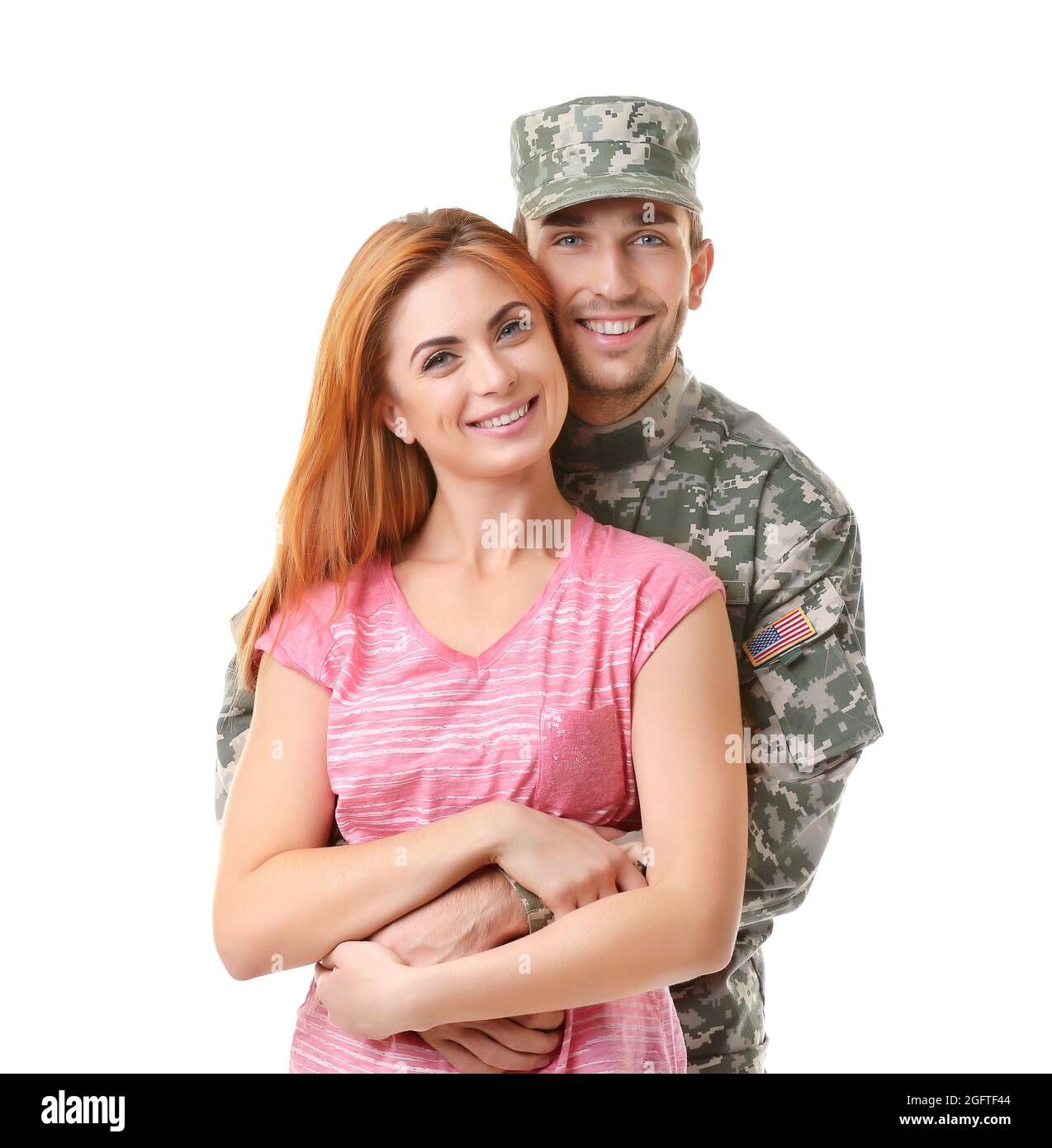 Soldier with his girlfriend on white background Stock Photo - Alamy
