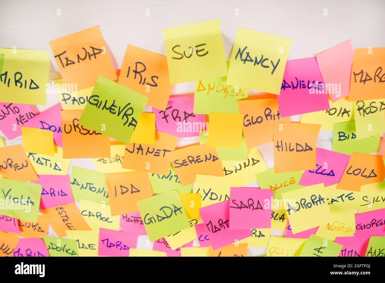Women's names written on post it in different colors Stock Photo - Alamy
