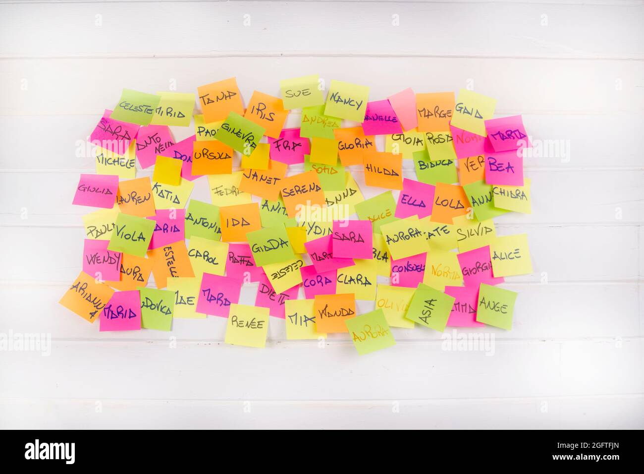 Women's names written on post it in different colors Stock Photo - Alamy