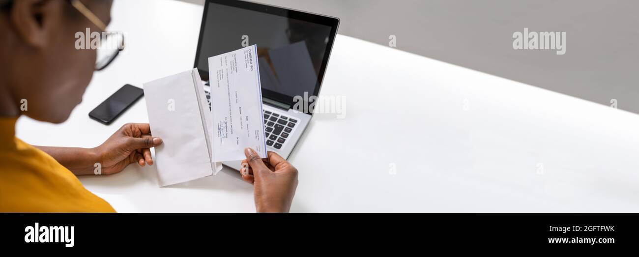 Payroll Check. Holding Salary Cheque. Woman With Paycheck Stock Photo ...