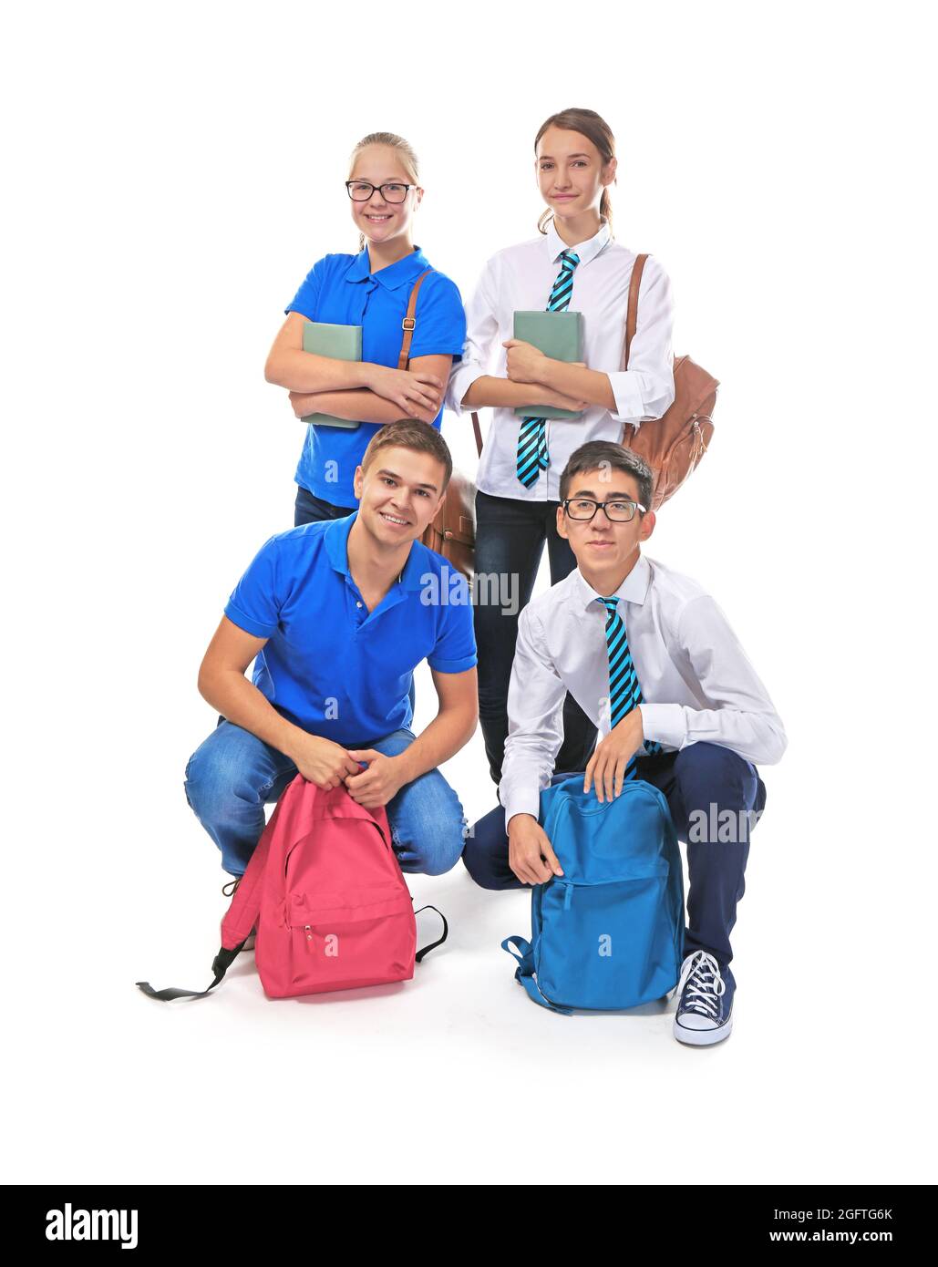 Group of classmates on white background Stock Photo - Alamy
