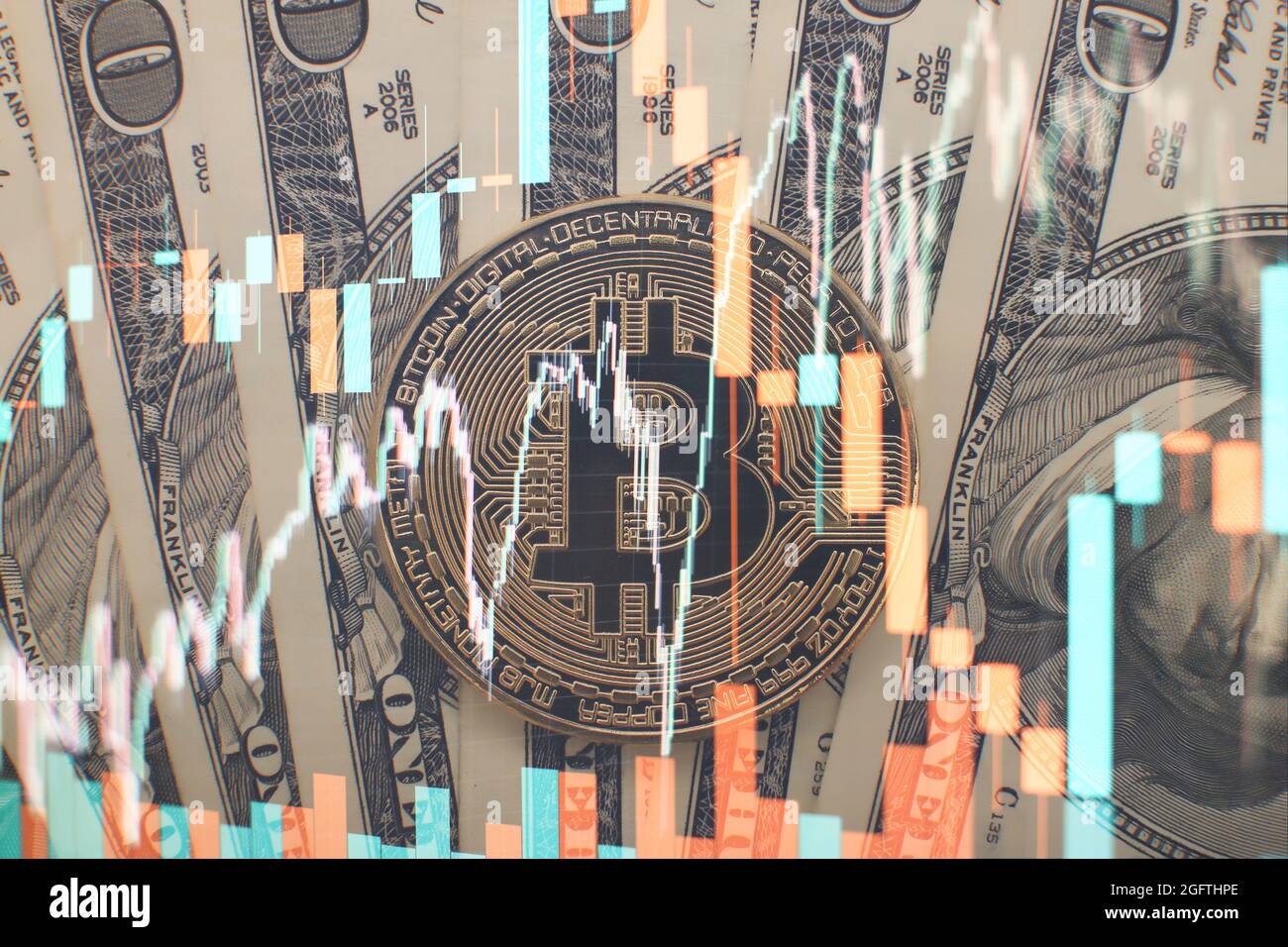 Bitcoin gold coin and defocused chart background. Gold bitcoins with ...