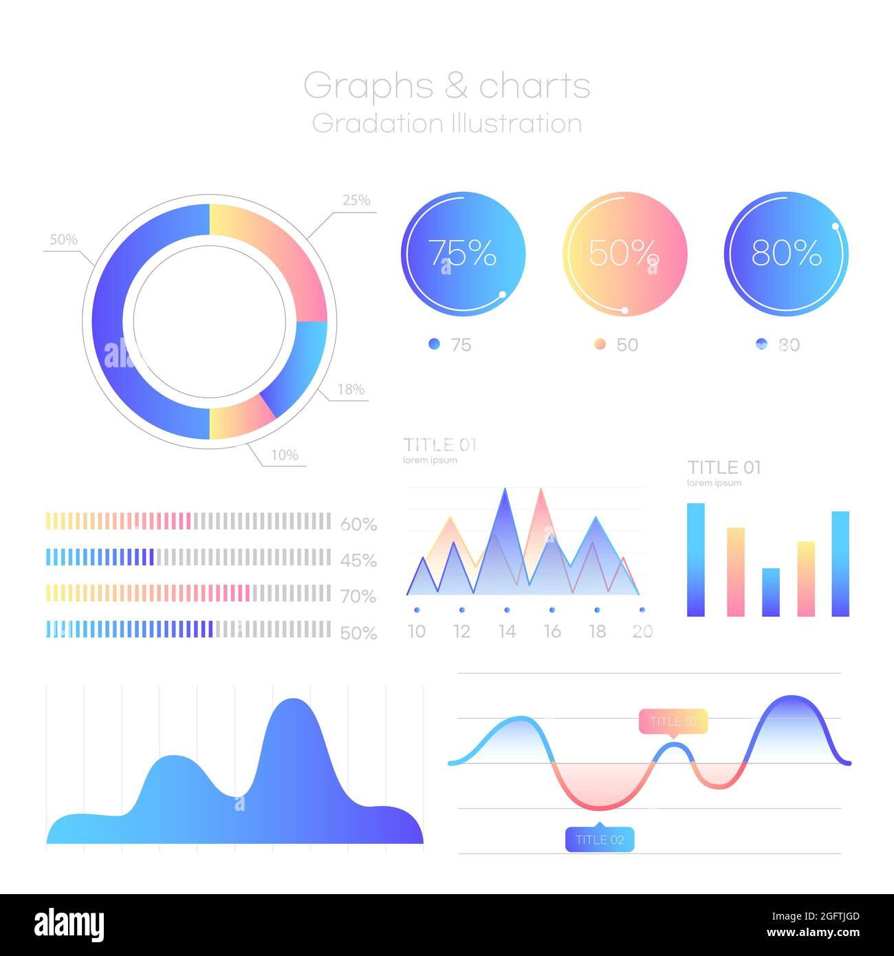 infographics graph, chart, diagram set in gradation colors Stock Photo ...