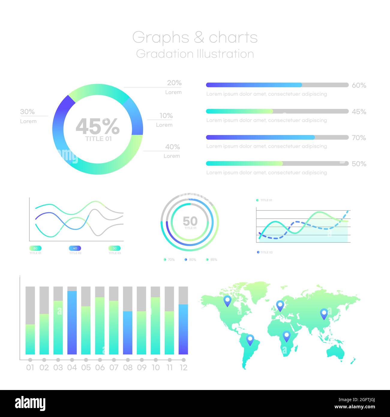 infographics graph, chart, diagram set in gradation colors Stock Photo ...
