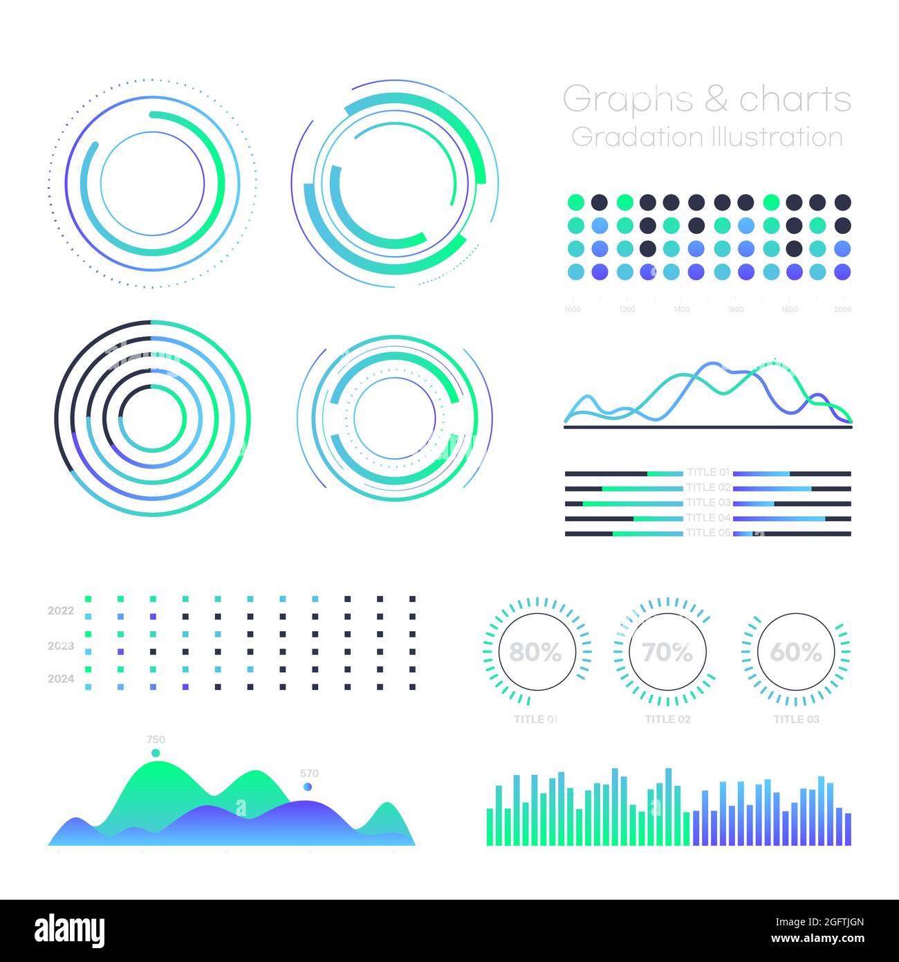 infographics graph, chart, diagram set in gradation colors Stock Photo ...