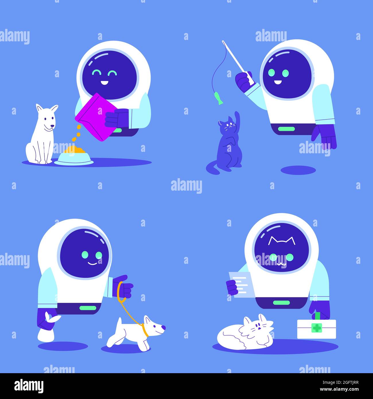 artificial intelligence android robot character set with various ...