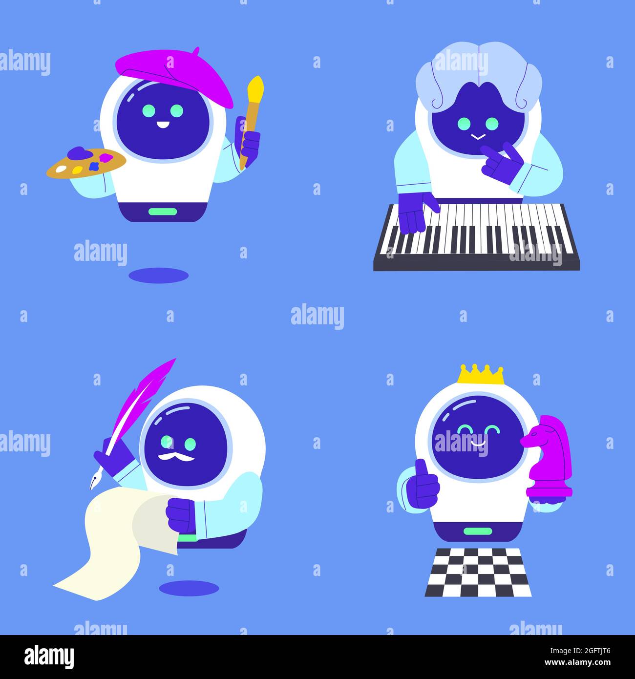 artificial intelligence android robot character set with various ...