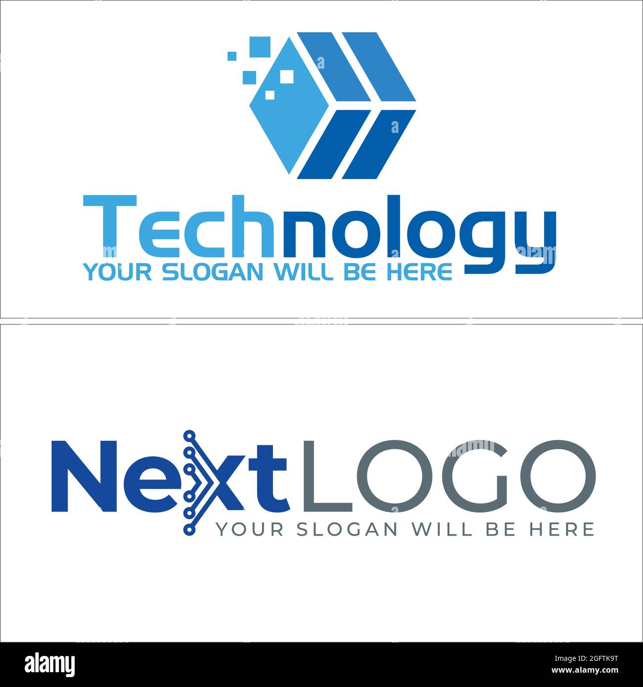 Technology with blue rectangular box pixel and circuit tech logo vector ...
