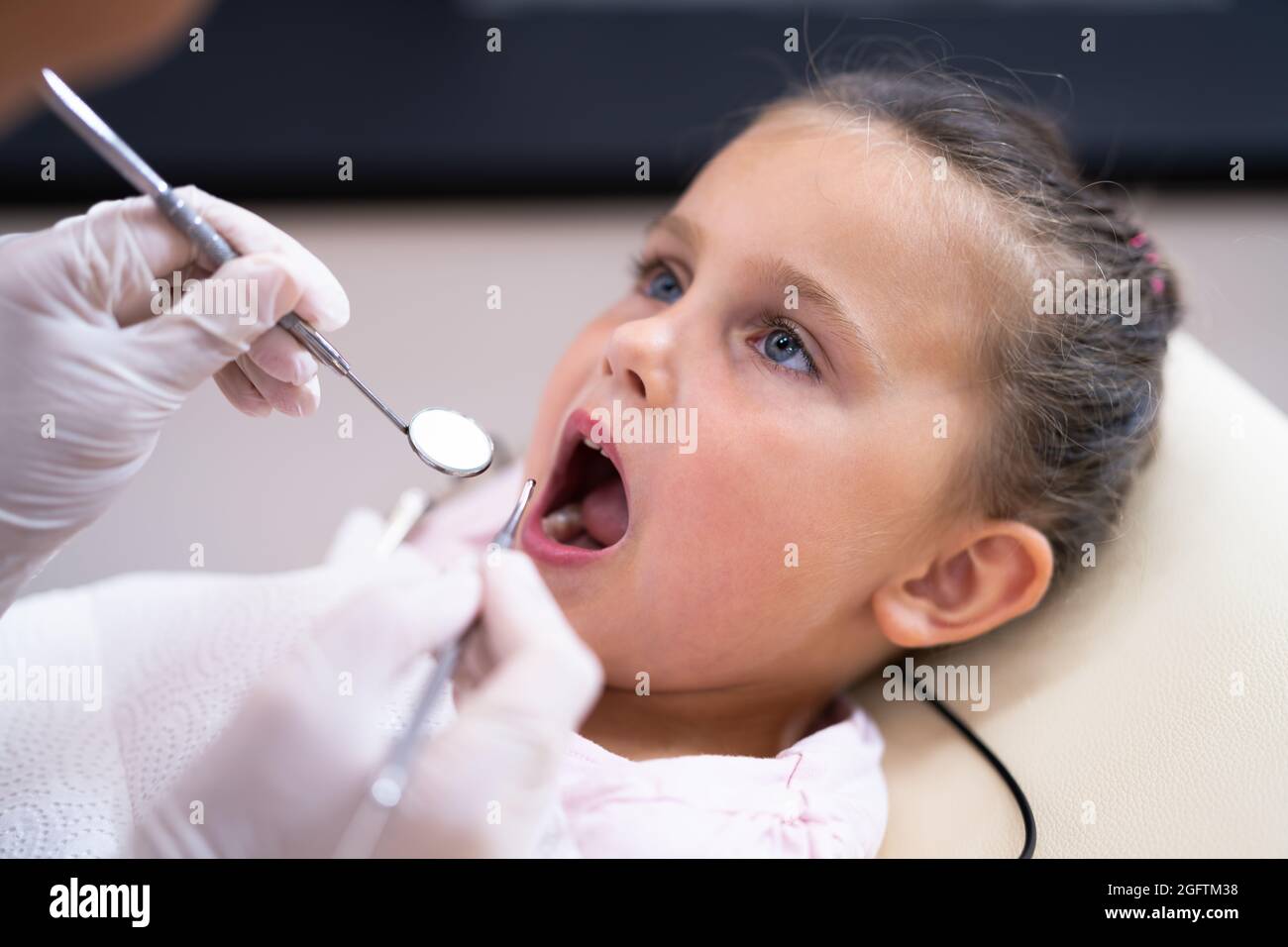 Children Visiting Dentist. Mouth Dental Checkup And Treatment Stock ...