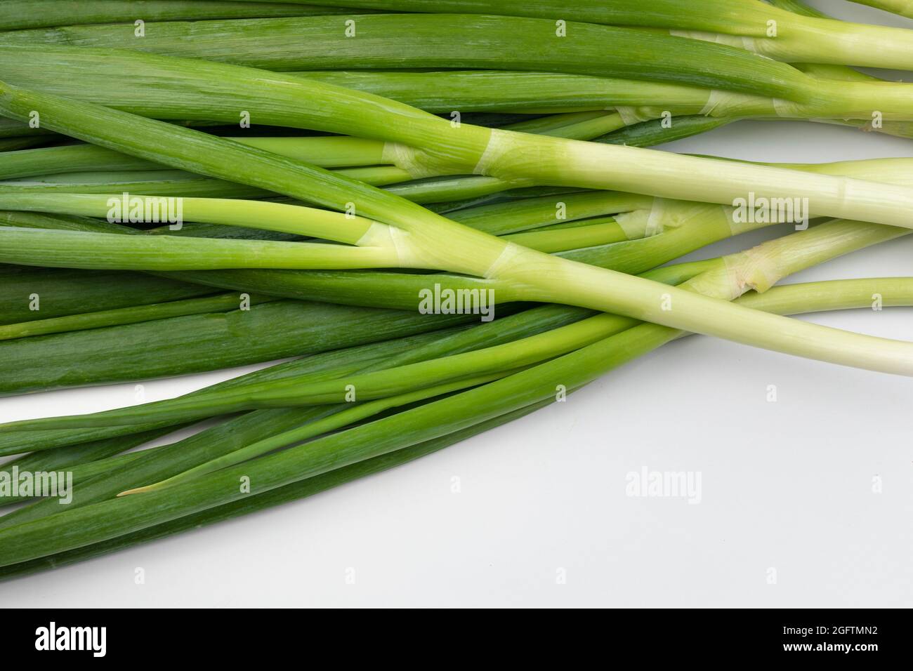 green spring onion, white background Stock Photo - Alamy