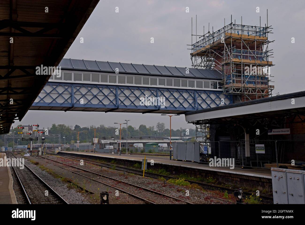 The historic luggage bridge at Worcester Shrub Hill Station surrounded ...