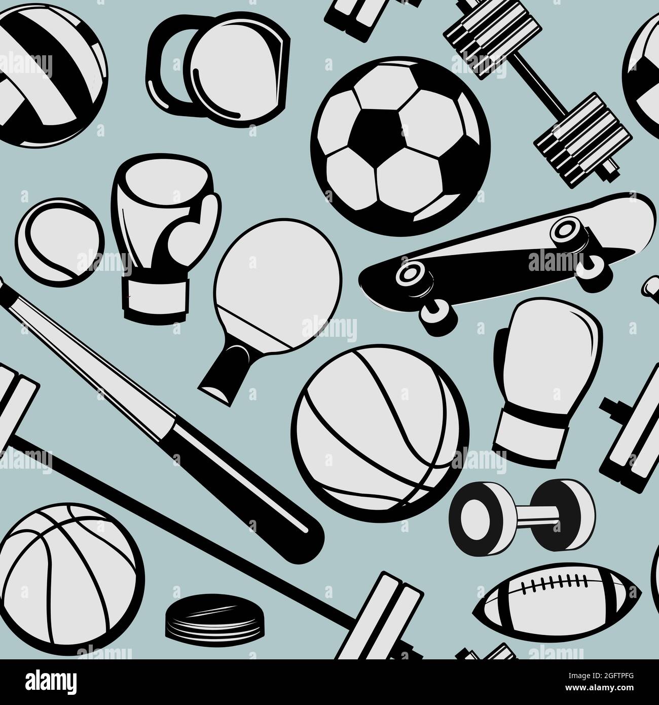 Sports equipment for athletes. Square seamless pattern. Monochrome ...
