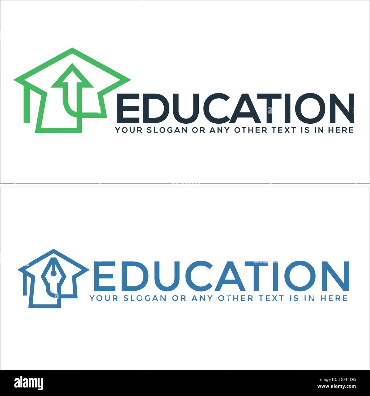 Green blue graduation cap arrow and pencil icon vector logo education ...