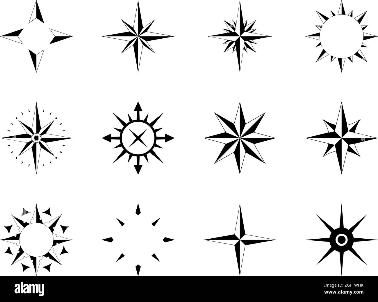 Compass rose vector set. Isolated white background. Abstract variations ...