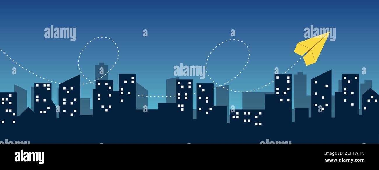 Paper airplane flying over the night city Stock Vector Image & Art - Alamy