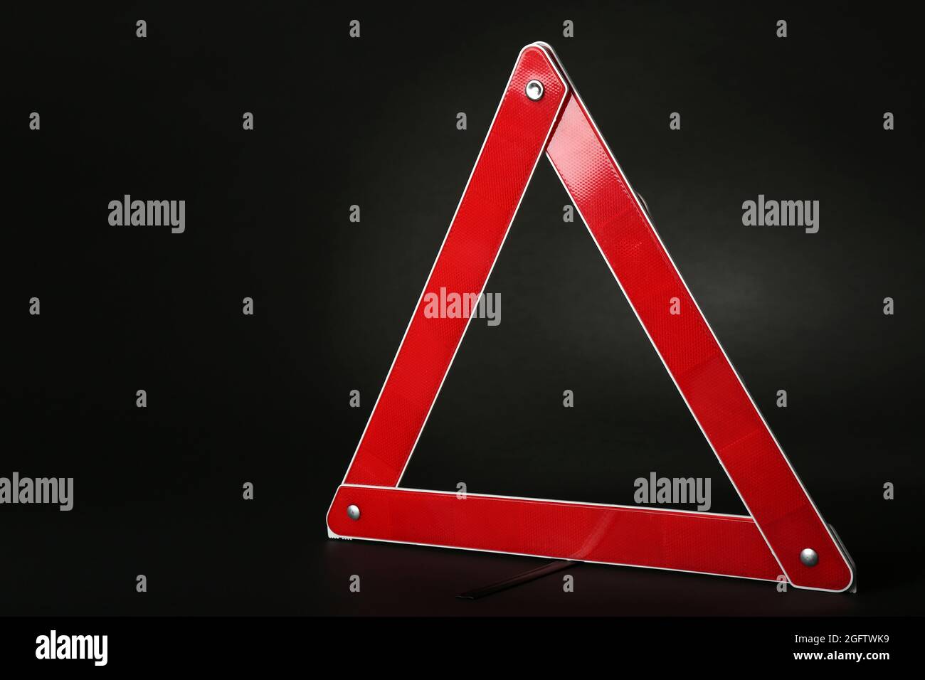 Warning accident traffic sign. Red triangle on black background Stock ...