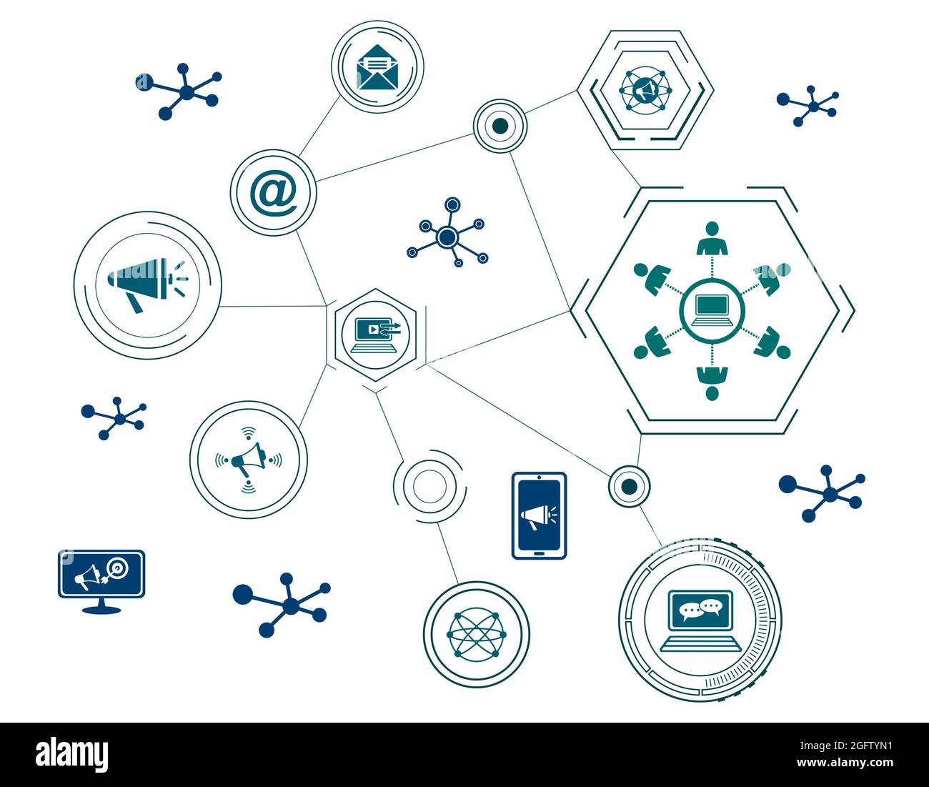 Concept of digital marketing with connected icons Stock Photo - Alamy
