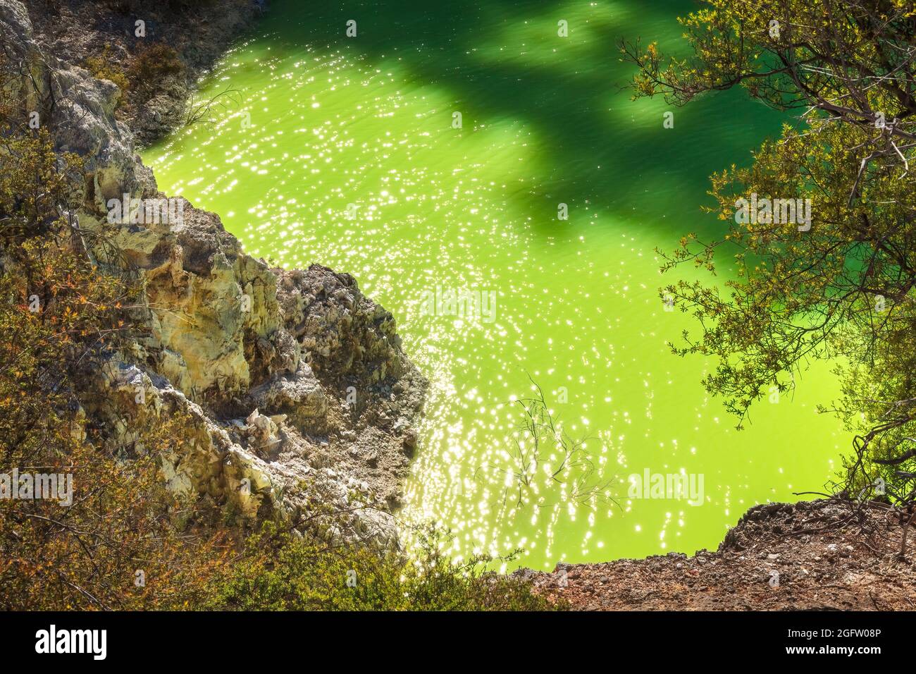 The "Devil's Bath", a pool in the Waiotapu geothermal area near Rotorua ...