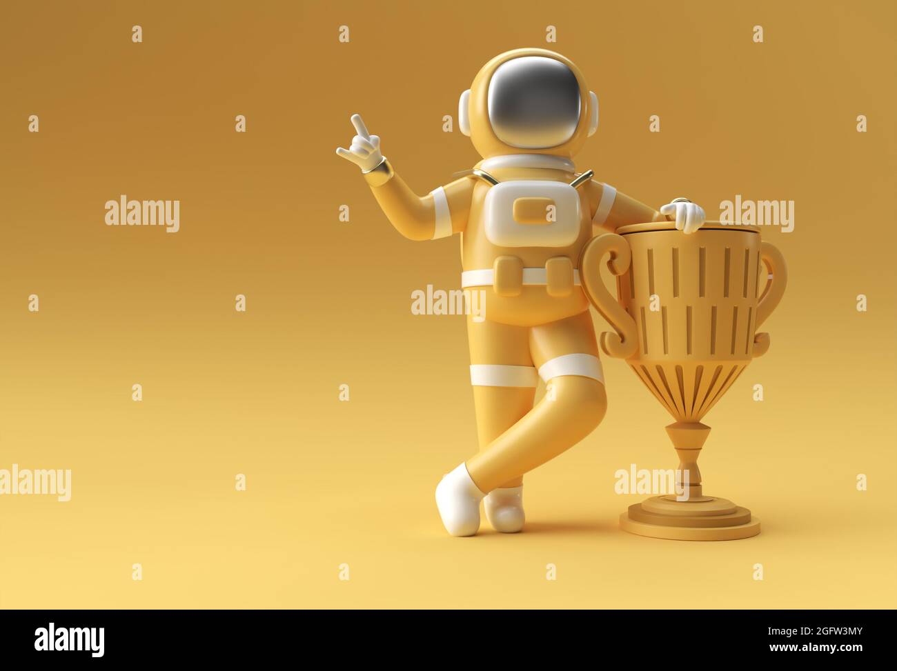 Successful Astronaut Got the First Prize Trophy 3D Rendering Stock ...