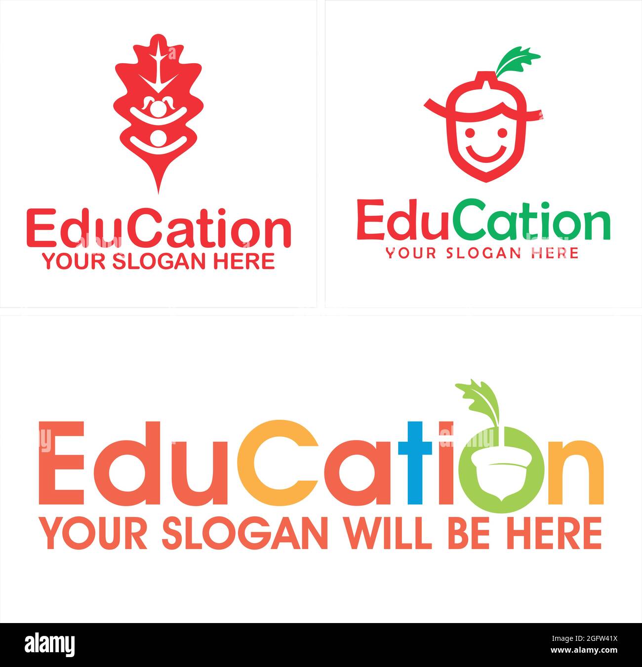 Colorful kids education with boy girl and leaf oak nut logo Stock ...
