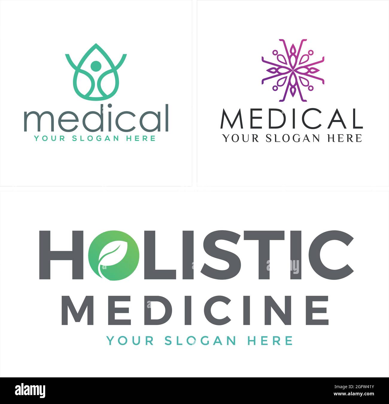 Medical logo with people and leaf icon initial logo design Stock Vector ...