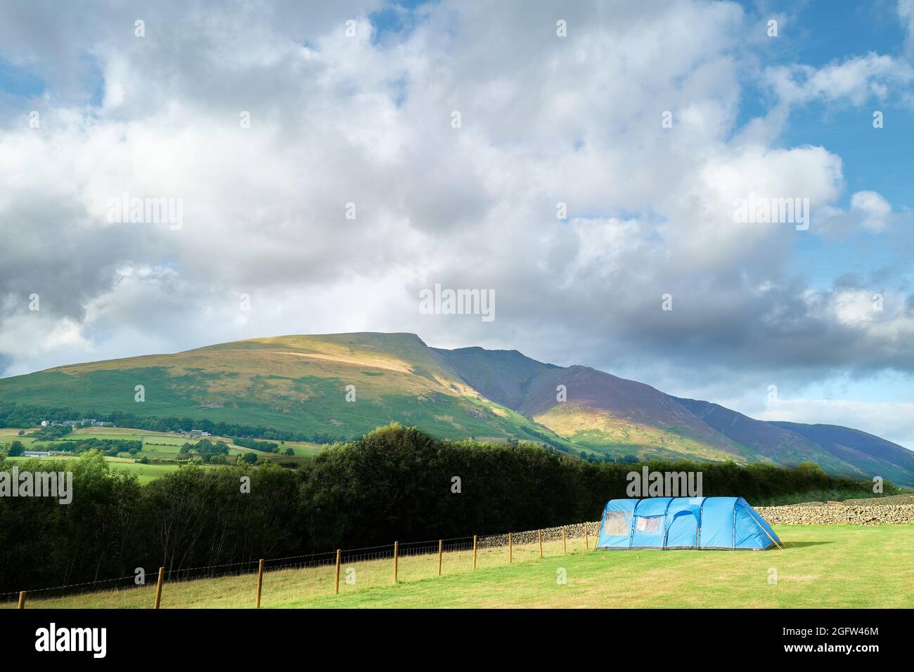 Tent camping on a farm field in the Lake District opposite the ...