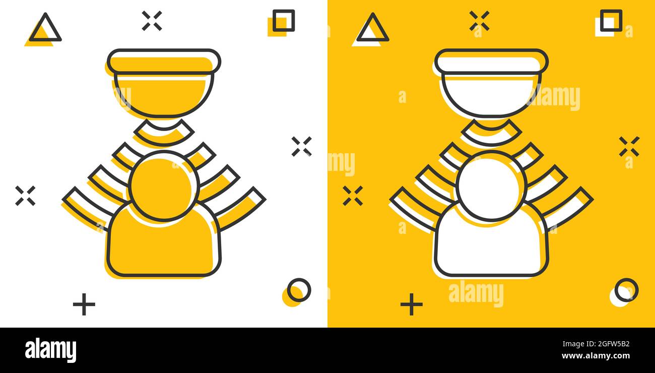Motion sensor icon in comic style. Sensor waves with man vector cartoon ...