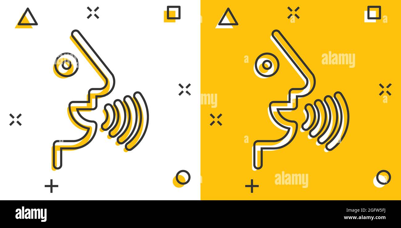Voice command with sound waves icon in comic style. Speak control ...
