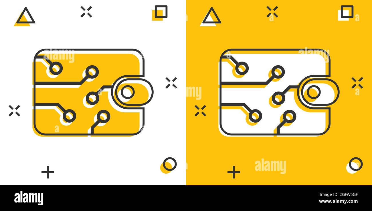 Digital wallet icon in comic style. Crypto bag vector cartoon ...