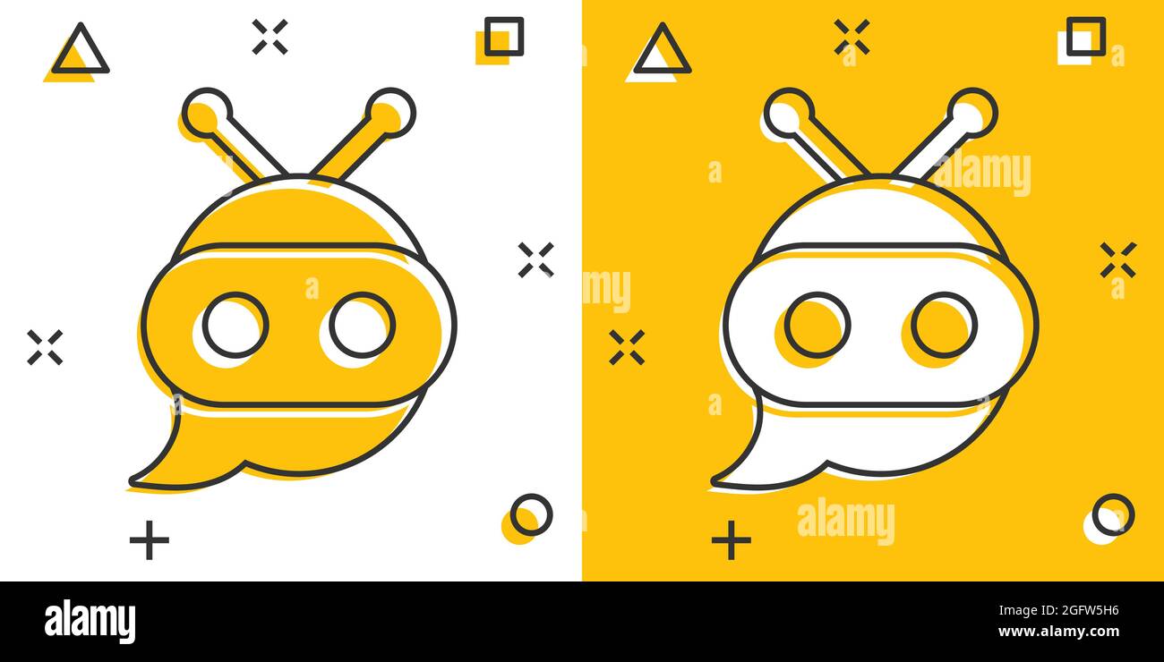 Cute robot chatbot icon in comic style. Bot operator vector cartoon illustration pictogram ...