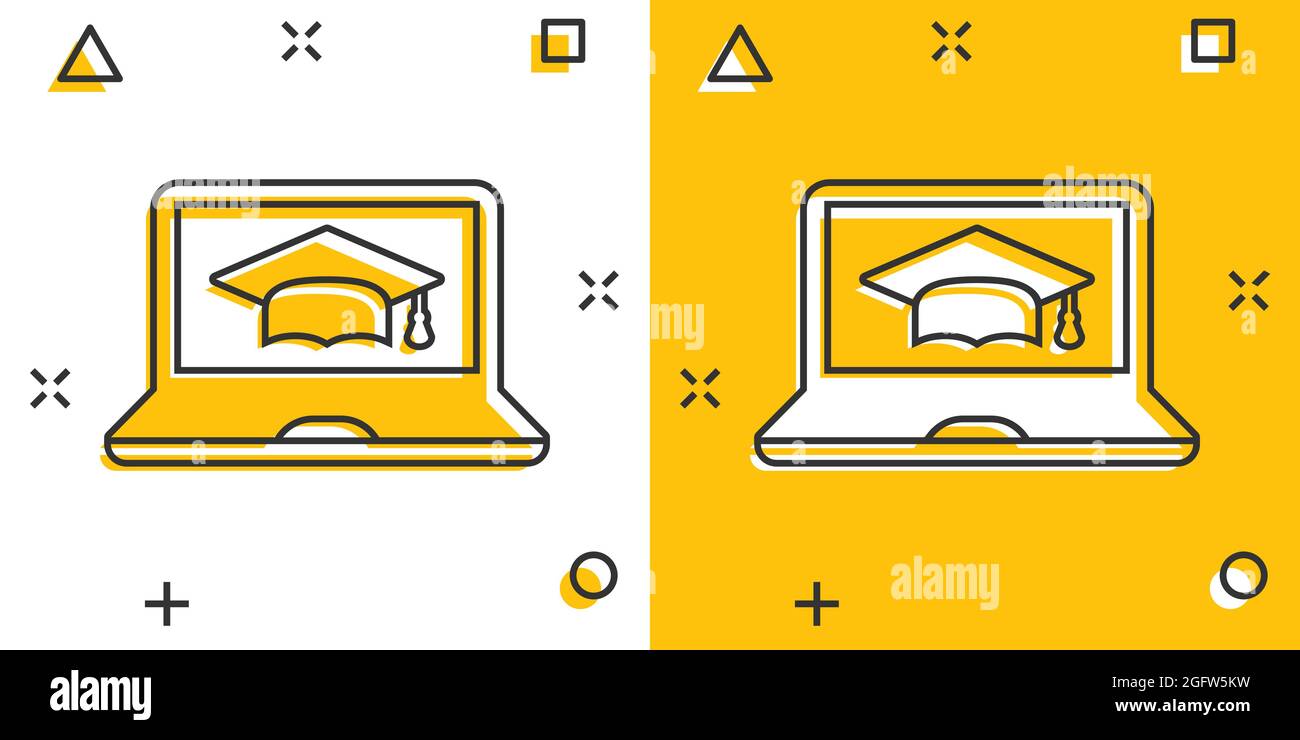 Elearning education icon in comic style. Study vector cartoon ...
