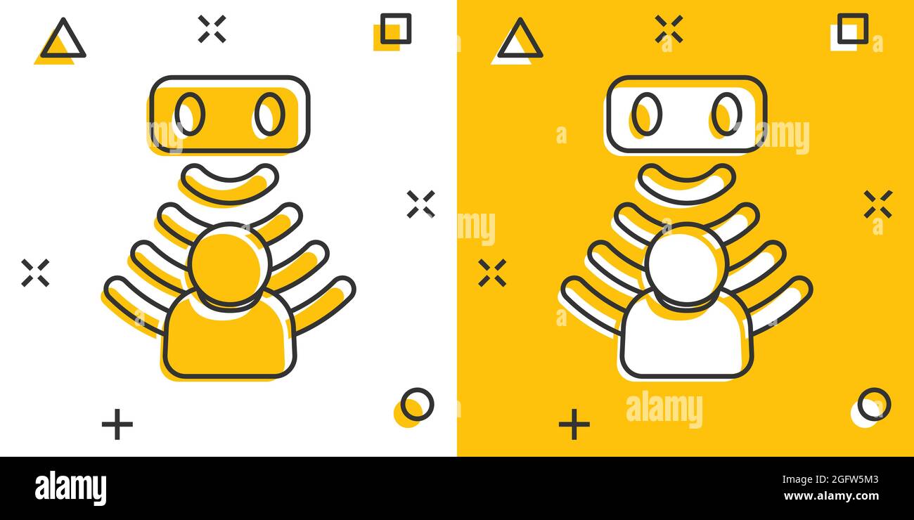 Motion sensor icon in comic style. Sensor waves with man vector cartoon ...